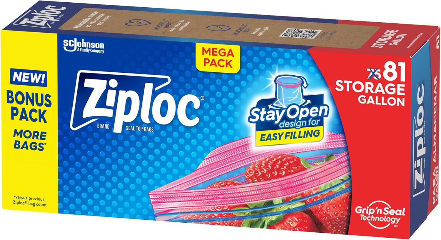 Ziploc Stay Open Storage Bag Gallon Mega Pack - 81ct/9pk