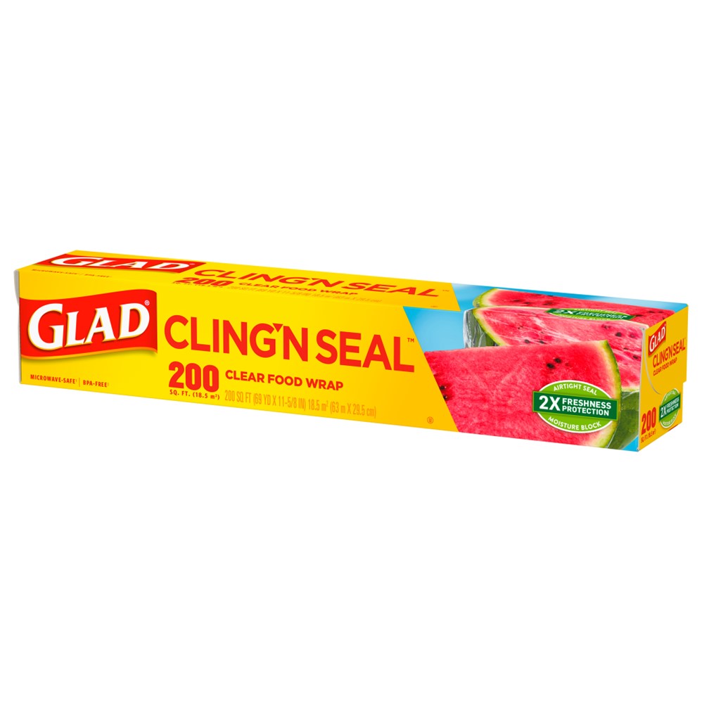Glad Cling'N Seal Plastic Food Wrap 200 Square Foot Roll - 1ct/12pk