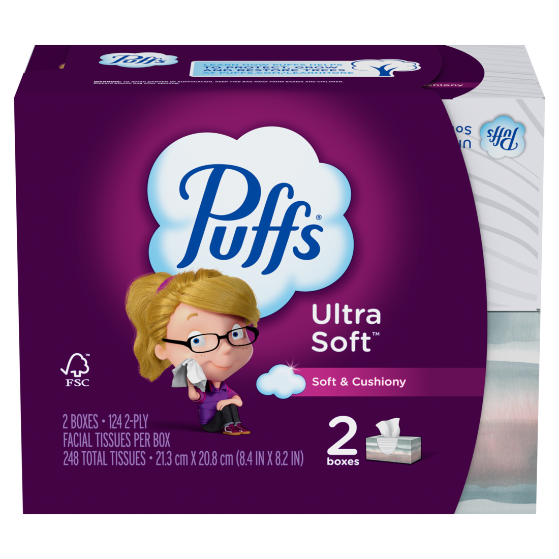 Puffs Ultra Soft Facial Tissues Family Size Boxes - (2x124)ct/12pk